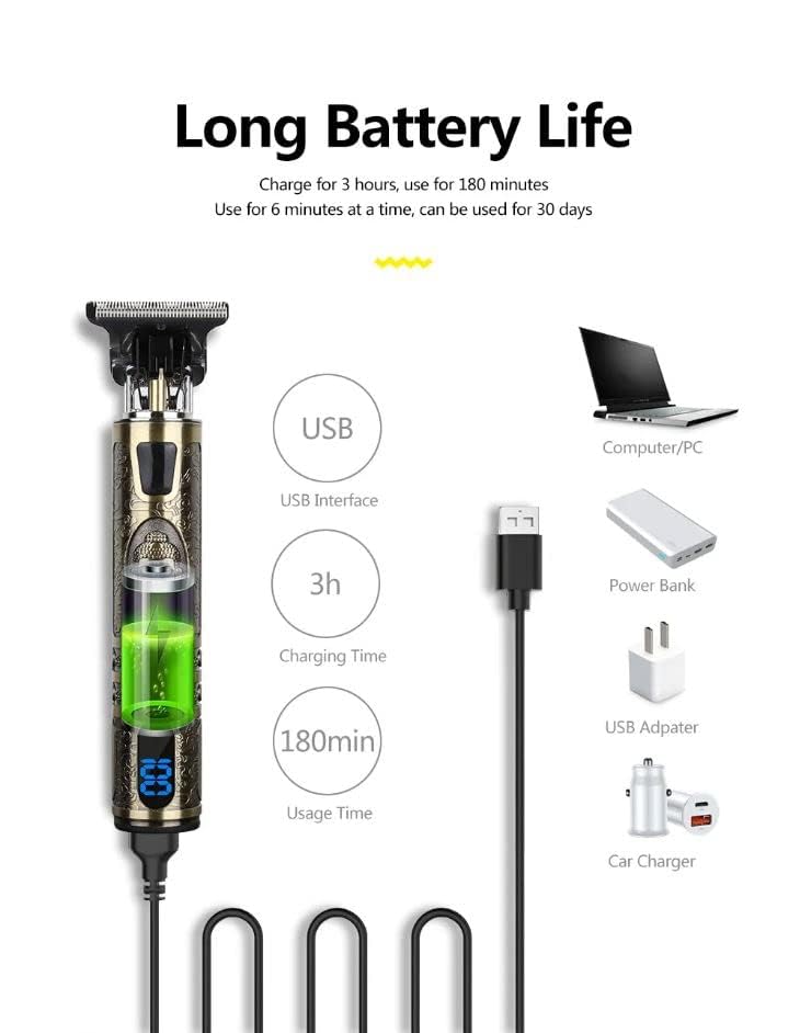 Hair Clippers with LED Display, Professional Hair Trimmer Zero Gapped T-Blade Trimmer Cordless Rechargeable Edgers Clippers Electric Beard Trimmer Wireless LCD Display