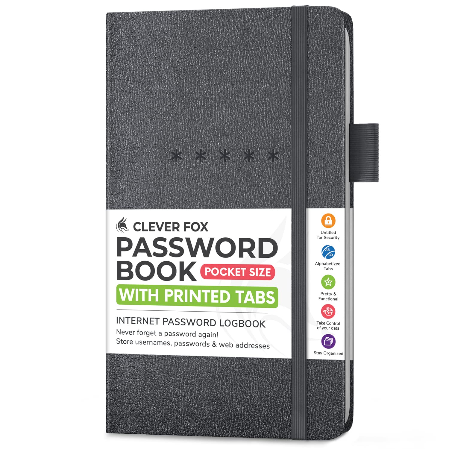 Clever Fox Password Book – Alphabetized Internet Address & Password Organizer – Computer & Website Password Keeper Notebook – Log-In Password Journal – Pocket, 6.2x3.5″, Hardcover (Mystic Gray)