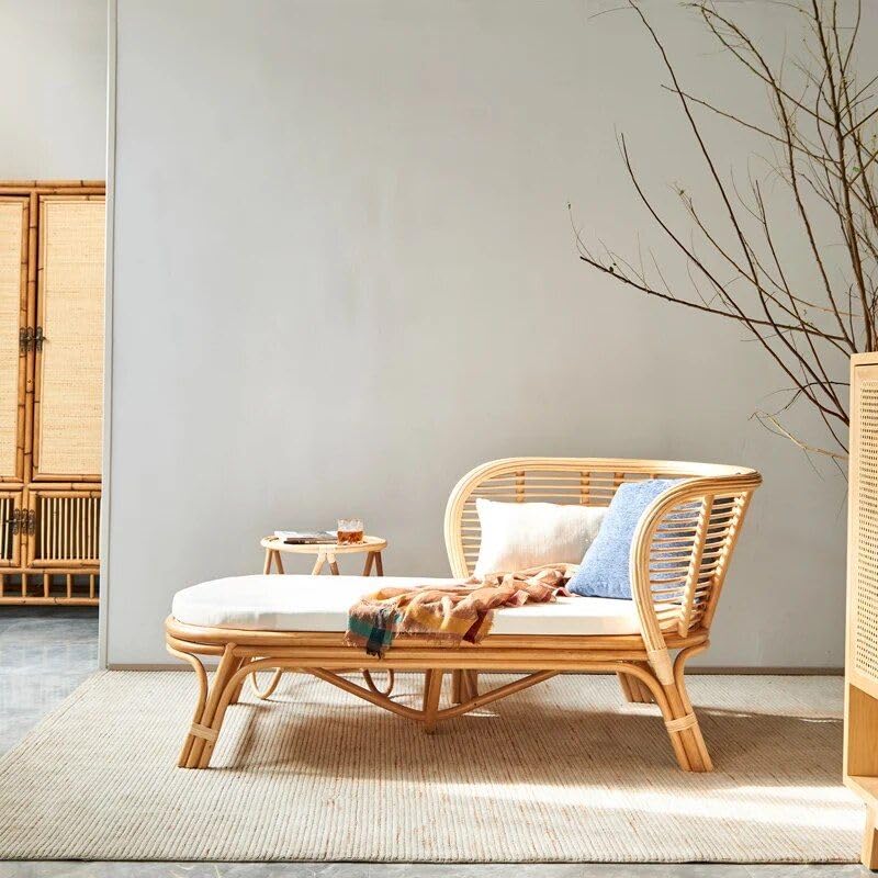 Generic Minimalist Japanese Rattan Chaise Sofa Bed β Artistic Living Room Furniture, 68.89*32.28*33.85in, Wood, White