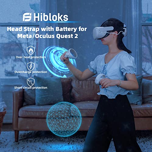 HiBloks Head Strap with Battery for Meta/Oculus Quest 2,5000mAh Power Bank with Elite Strap for Extend 3hrs Playtime, High Speed Charging VR Power, Adjustable Head Strap for Enhanced Support