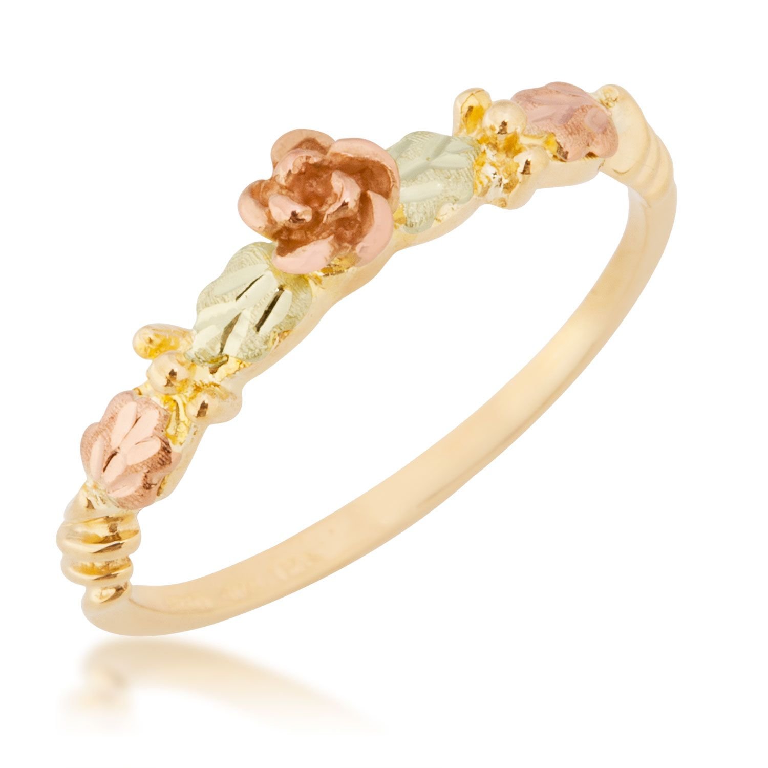 Dakota Rose Leaf Ring, 10k Yellow Gold, 12k Pink and Green Black Hills Gold Size 9
