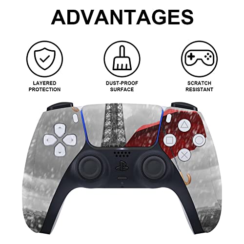 Eiffel Tower and Umbrella Full Protective Skin Cover Design Wrap Decal Sticker Compatible with PS5 Digital Edition Console and Controller