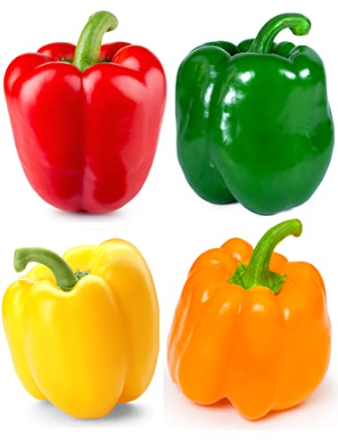 Sweet Bell Pepper Seeds Collection, 200 Seeds, 4 Heirloom Non-GMO Varieties. Giant Green, Yellow Sunbright, Orange Horizon, Big Red.