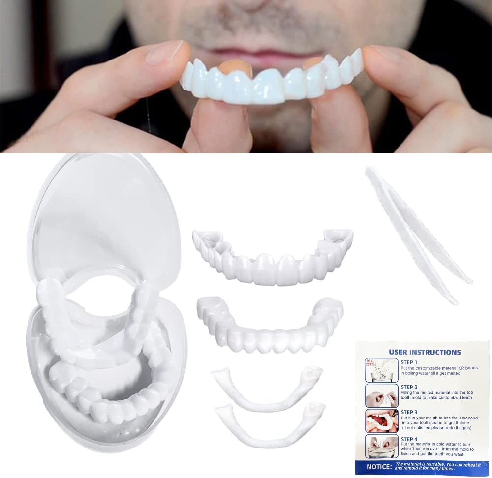 GAWEI Smile Teeth Customizable Temporary Perfect Fake Teeth Molds Braces for Snap in Instant &Confidence Smile Dentures Teeth for Upper and Lower Jaw, Nature and Comfortable 3 sets
