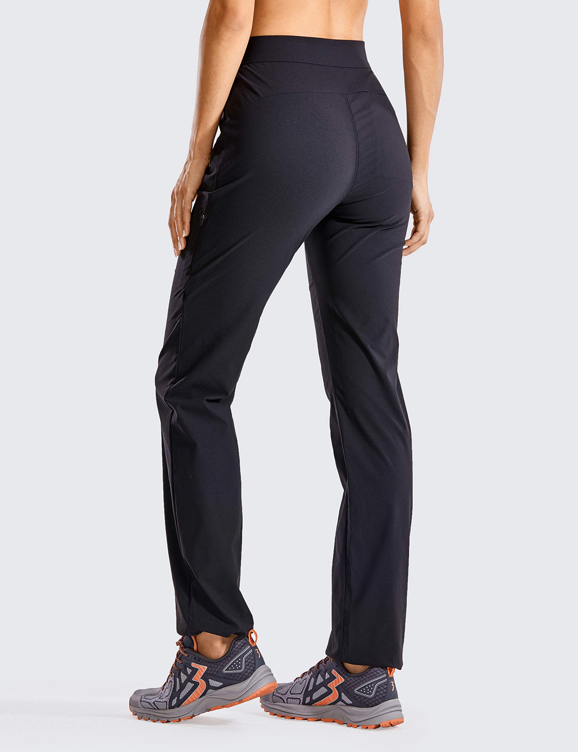 CRZ YOGA Women's Hiking Lightweight Stretch Thick Pants Outdoor Travel Workout Pants with Zipper Pockets Black Medium