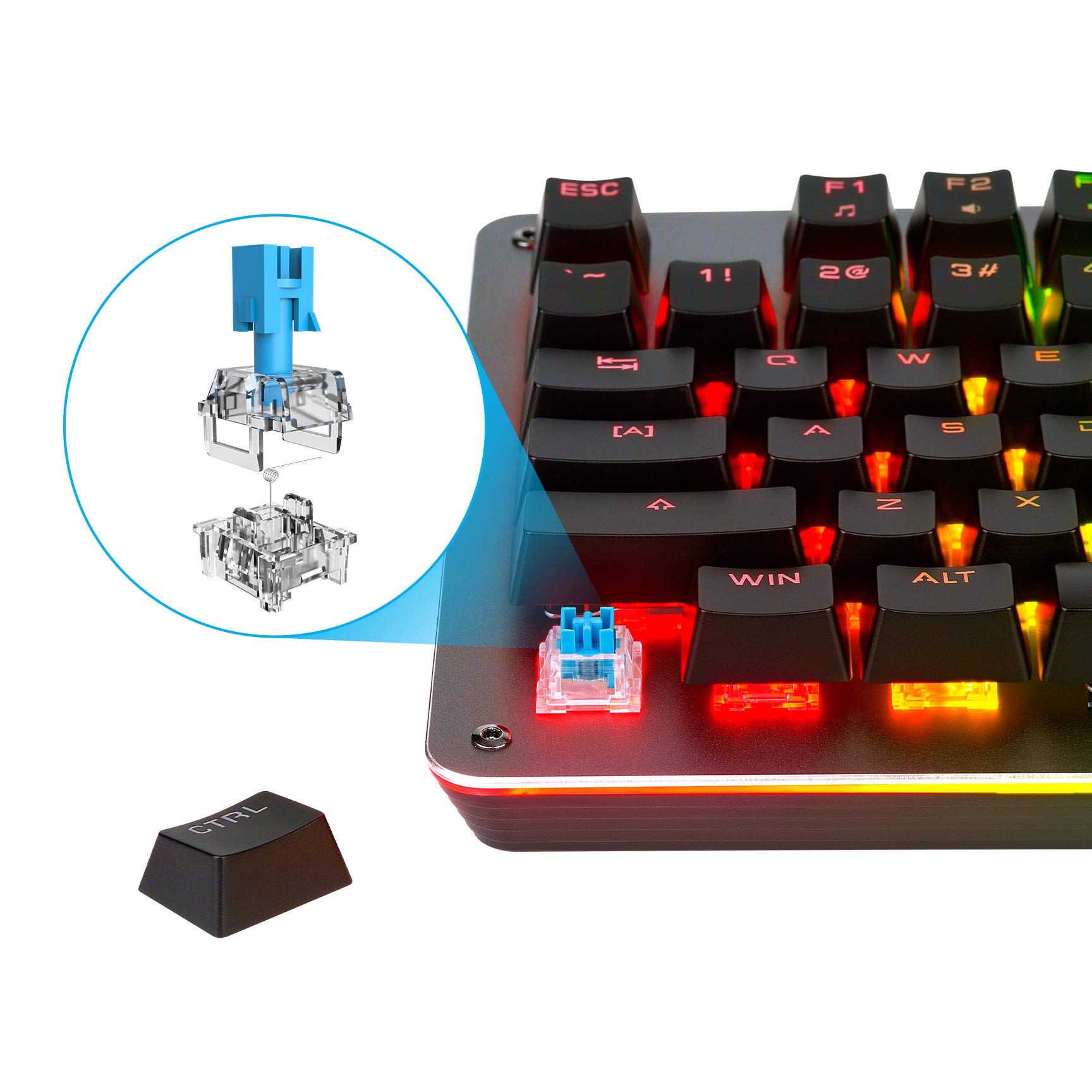 Rosewill NEON K52 Wired Waterproof Gaming Keyboard, 8 RGB Backlight Effects, 104 Keys 19 Keys Anti-Ghosting 12 Multimedia Hotkeys Aluminum Base