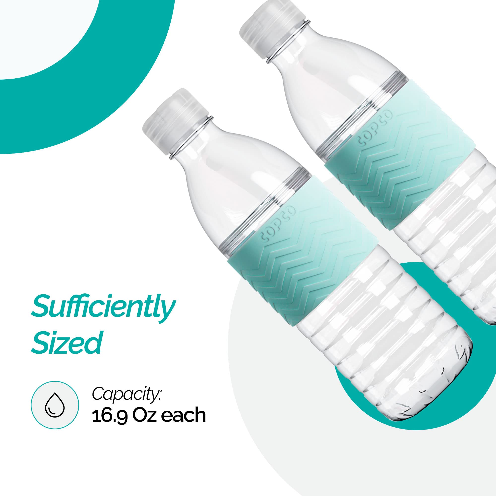 Copco Hydra Reusable Water Bottles | Set of 2 | Non-Slip Sleeve | Spill Resistant Lid | Clear Water Bottles for School, Gym, & Travel | BPA Free Tritan Plastic Water Bottles | 16 Oz (Robins Egg Blue)
