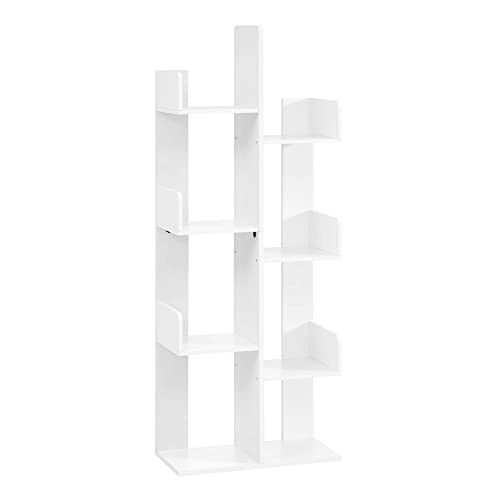 VASAGLE Bookcase, Tree-Shaped Bookshelf with 8 Storage Shelves, Rounded Corners, White 9.8D x 19.7W x 55.1H in, Engineered Wood