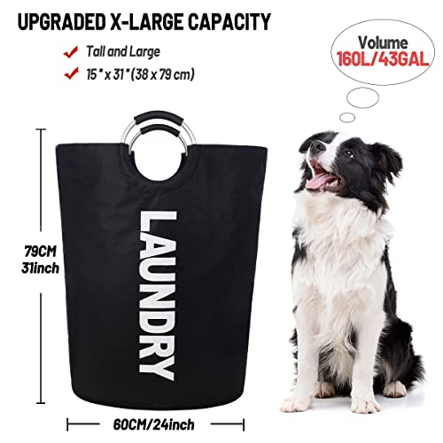Lilyfantasy 160L XXX-Super Large Laundry Baskets, Laundry Hamper with Padded Handles, Tall Laundry Basket Stand Up Well, Foldable Round Laundry Bag for Easy Storage(Black)