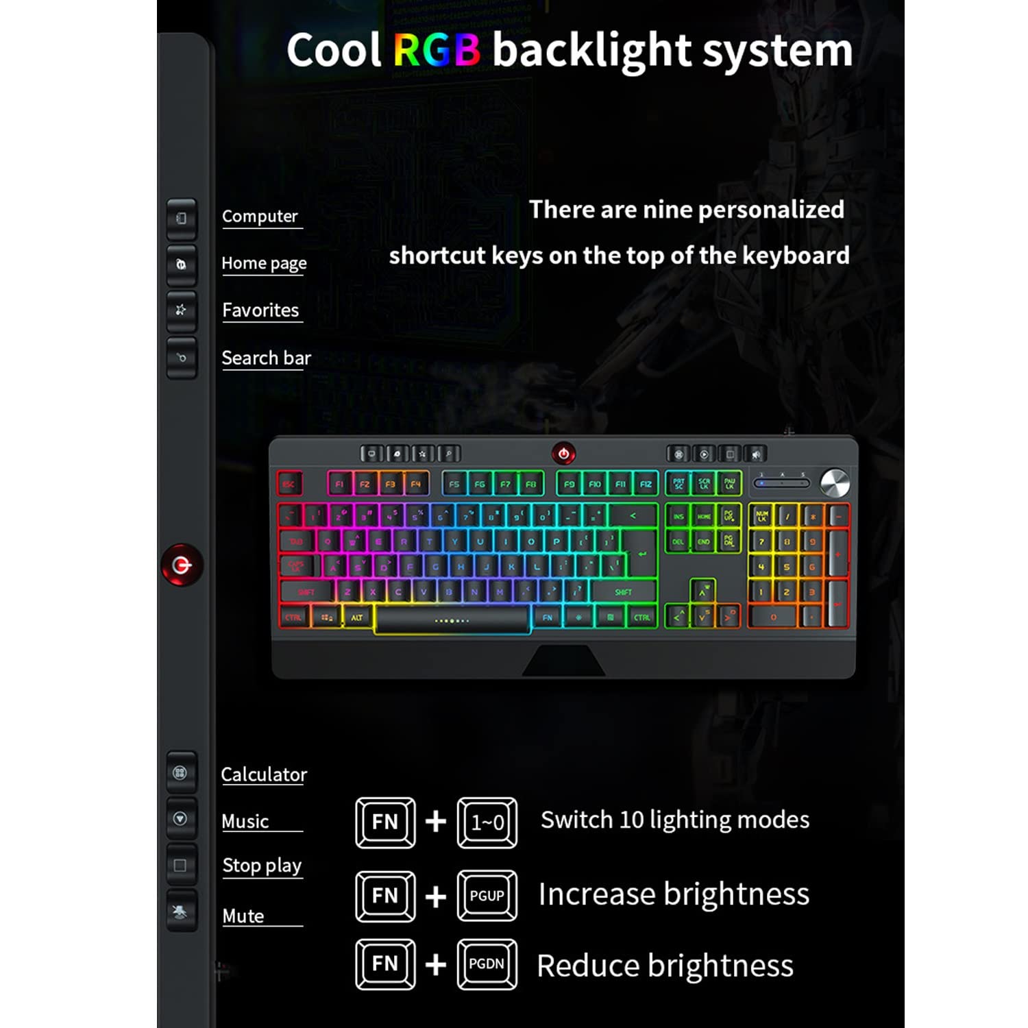 EXHNLE Gaming Keyboard and Mouse Combo, LED Rainbow Backlit Keyboard, 104 Keys USB Ergonomic Keyboard, for PC Computer Gamer (Color : White)