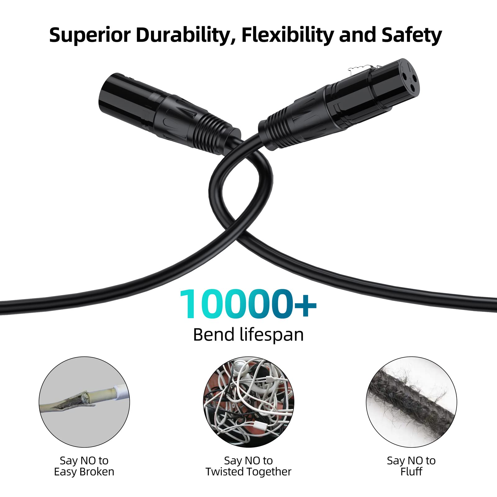 DteeDck XLR Cable 6ft, XLR Microphone Cable 3 Pin Male to Female, XLR to XLR Balanced Mic Cord for Microphone Speakers Mixer and Pro Devices
