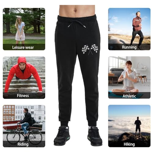 CLEY Checkered Flags Race Car Flag Long Pants Mens Athletic Trousers Fashion Joggers Sweatpants with Pockets Black