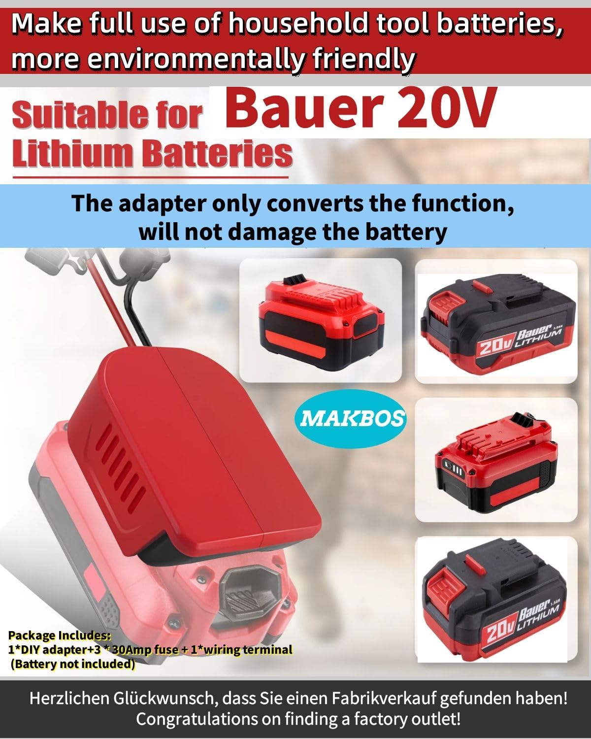 for Bauer 20V Battery Adapter,for Power Wheels Adaptor,DIY Converter for Bauer 20V Battery Power Station,Battery Conversion Kit with Switch,for DIY Rc Car Toys Batteries,for Robotics and Rc Truck