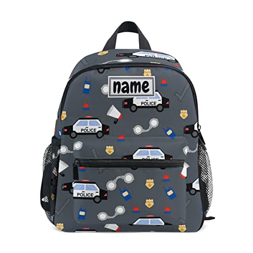 Glaphy Custom Kid's Name Backpack, Police Car Pattern Toddler Backpack for Daycare Travel, Personalized Name Preschool Bookbags for Boys Girls