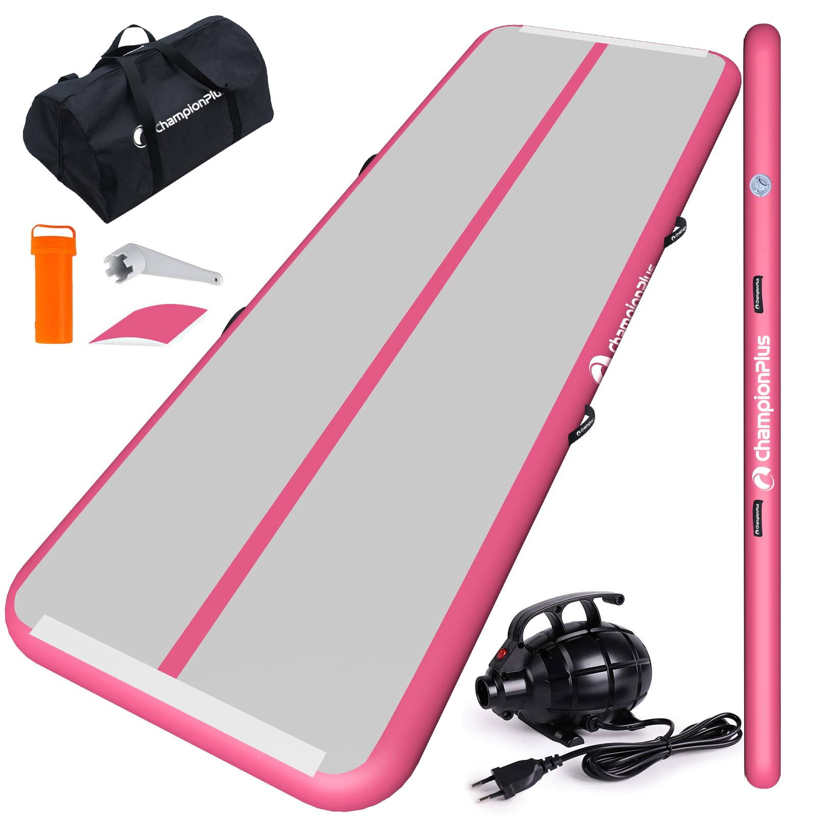 CHAMPIONPLUS 10ft 13ft 16ft 20ft Tumble Track Tumbling Mat Inflatable Gymnastics Air Mat 4/8 inches Thickness for Home Training Cheerleading Yoga with Electric Air Pump Pink 20'x3.3'x4''