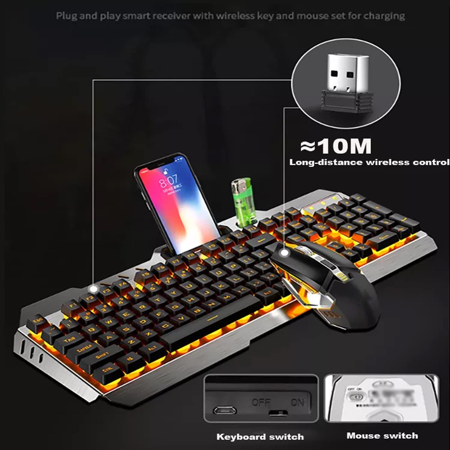 EXHNLE Mechanical Keyboard and Mouse, Wired Gaming Keyboard Switch Rainbow Backlit Keyboard 104 Keys USB Ergonomic Keyboard, for PC Computer Gamer (Color : White)