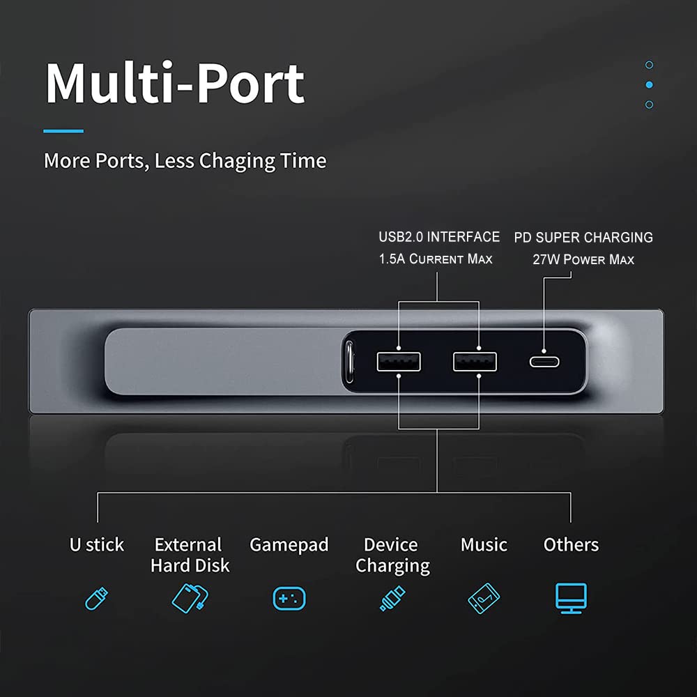 for 2021 2022 Tesla Model 3 Model Y Intelligent Docking Station of Center Console Smart Sensor, Tesla USB HUB Charger with Automatic LED Light with Slide Cover Dustproof,Fast Charge Port Accessories