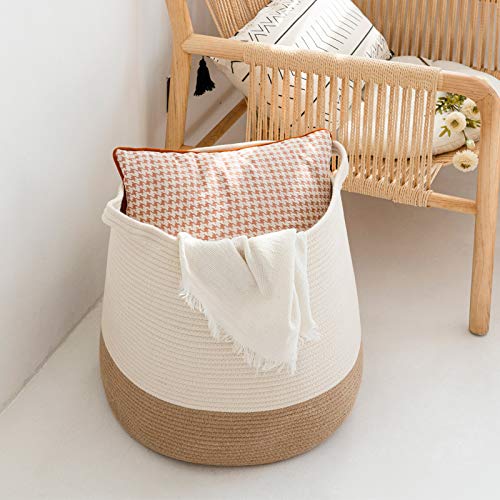 INDRESSME Large Jute Basket (Set of 2)- XXXL Large Cotton Rope Basket and Belly Blanket Basket