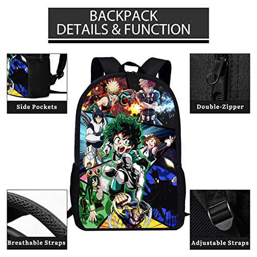 mfiwena Japanese Anime Backpack Set for Boy Girl, Polyester Bookbag set with Lunch Bag Multifunction 3-in-1 Bag for Teen