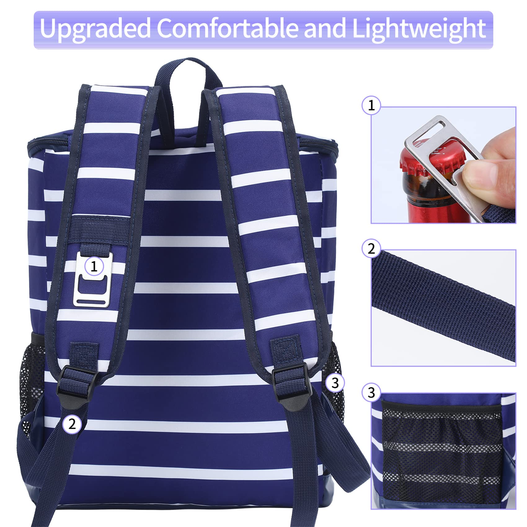 Cooler Backpack Women Stripe Leak Proof Backpack Cooler Bags Lightweight Soft Lunch Backpack with Cooler Compartment,Wine Cooler for Hiking Camping,24 cans (Stripe Cooler Backpack)…