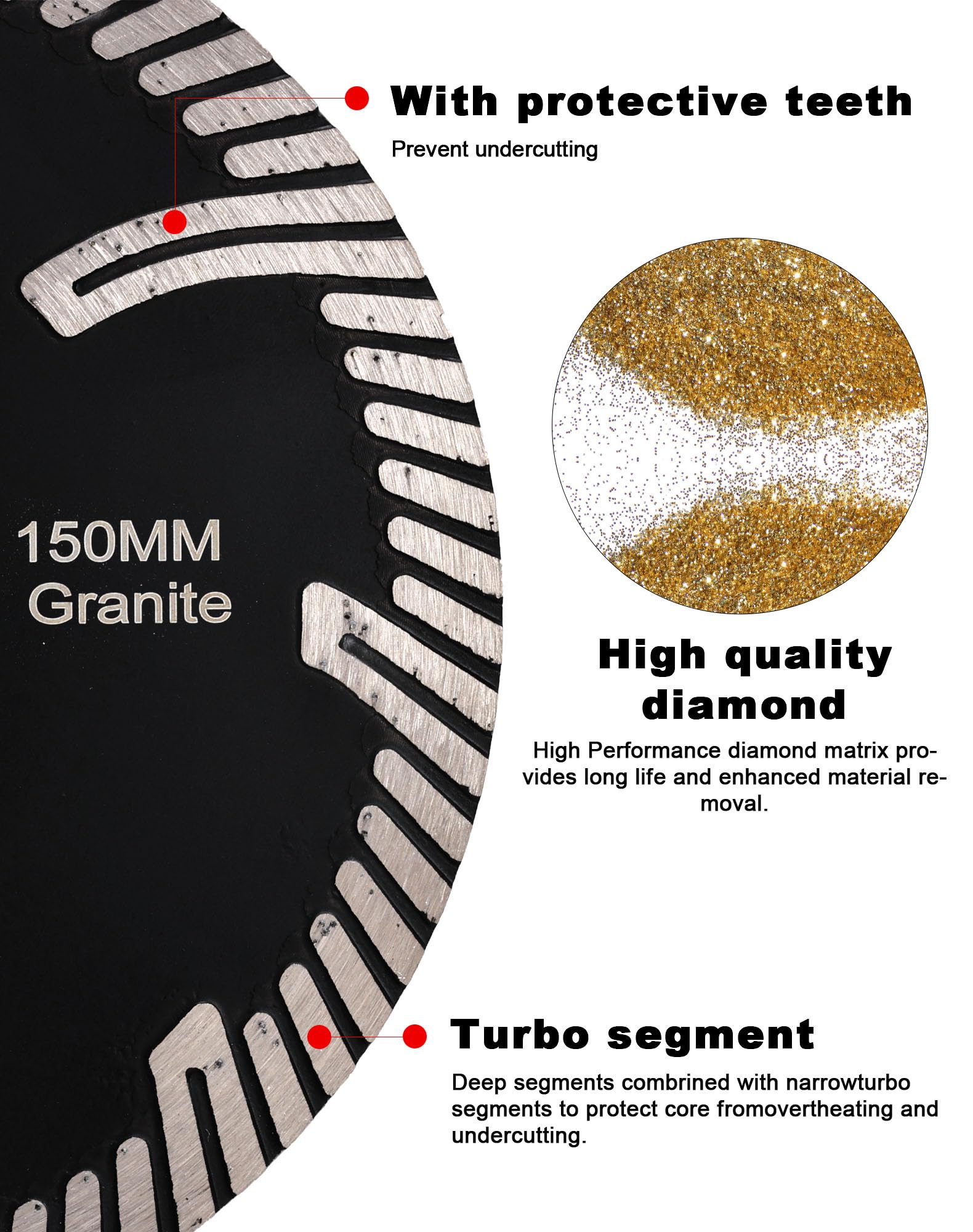 Casaverde 6" Granite Blade,Turbo Diamond Blade with Removable 5/8-11 Thread Cuts for Granite,Marble,Engineered Stone and Ceramic Tiles