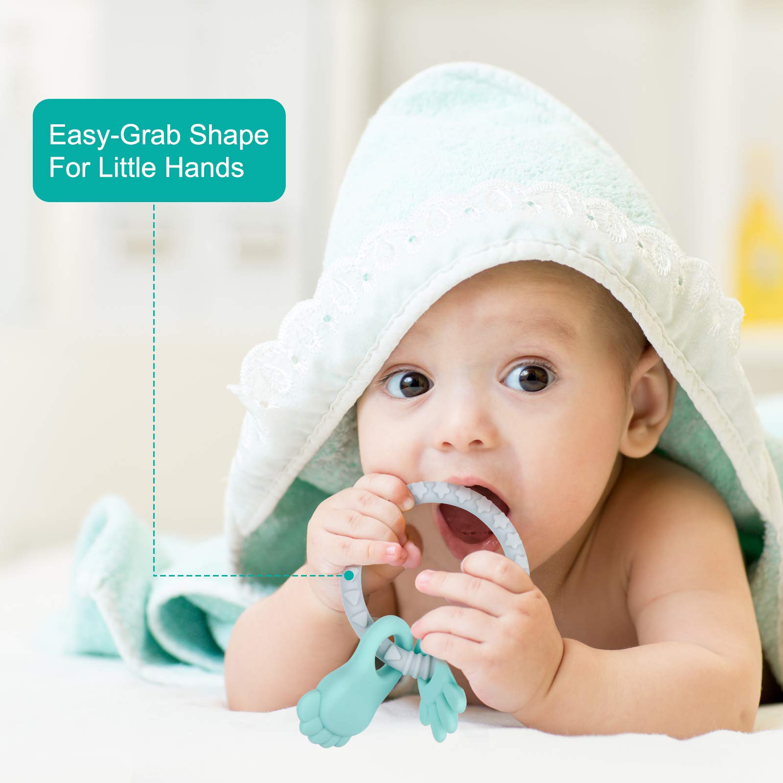Coopzero Baby Teether Rattles (2 Pack),Teething Toys,Baby Teething Chew Toys,The Surface Raised Textures Perfect for Soothing Gums for Ages 3 Months and Up,Easily Hold,BPA Free