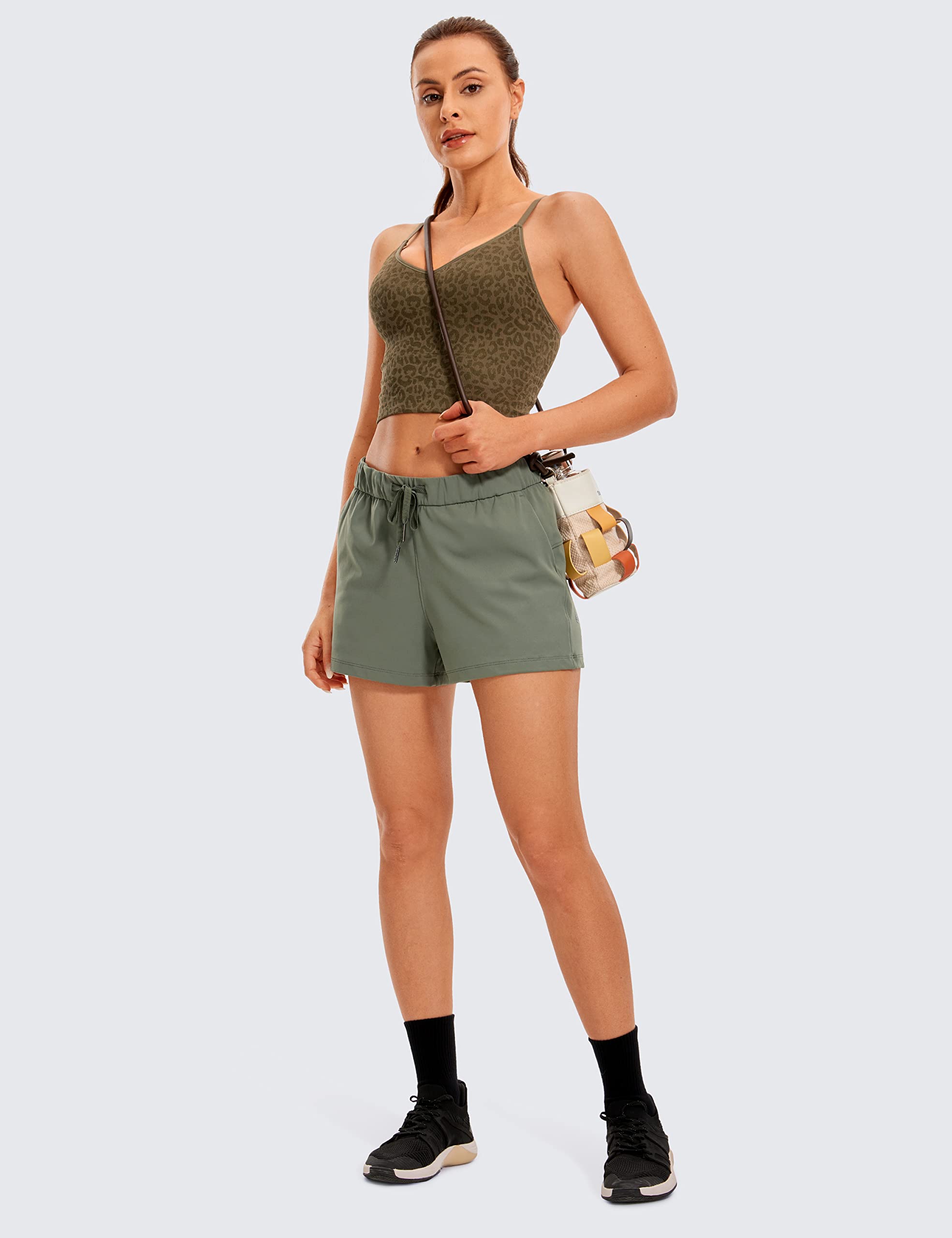 CRZ YOGA Stretch Shorts for Women Work Casual 2.5'' - Athletic Shorts with Pockets for Workout Travel Hiking Golf Grey Sage Medium