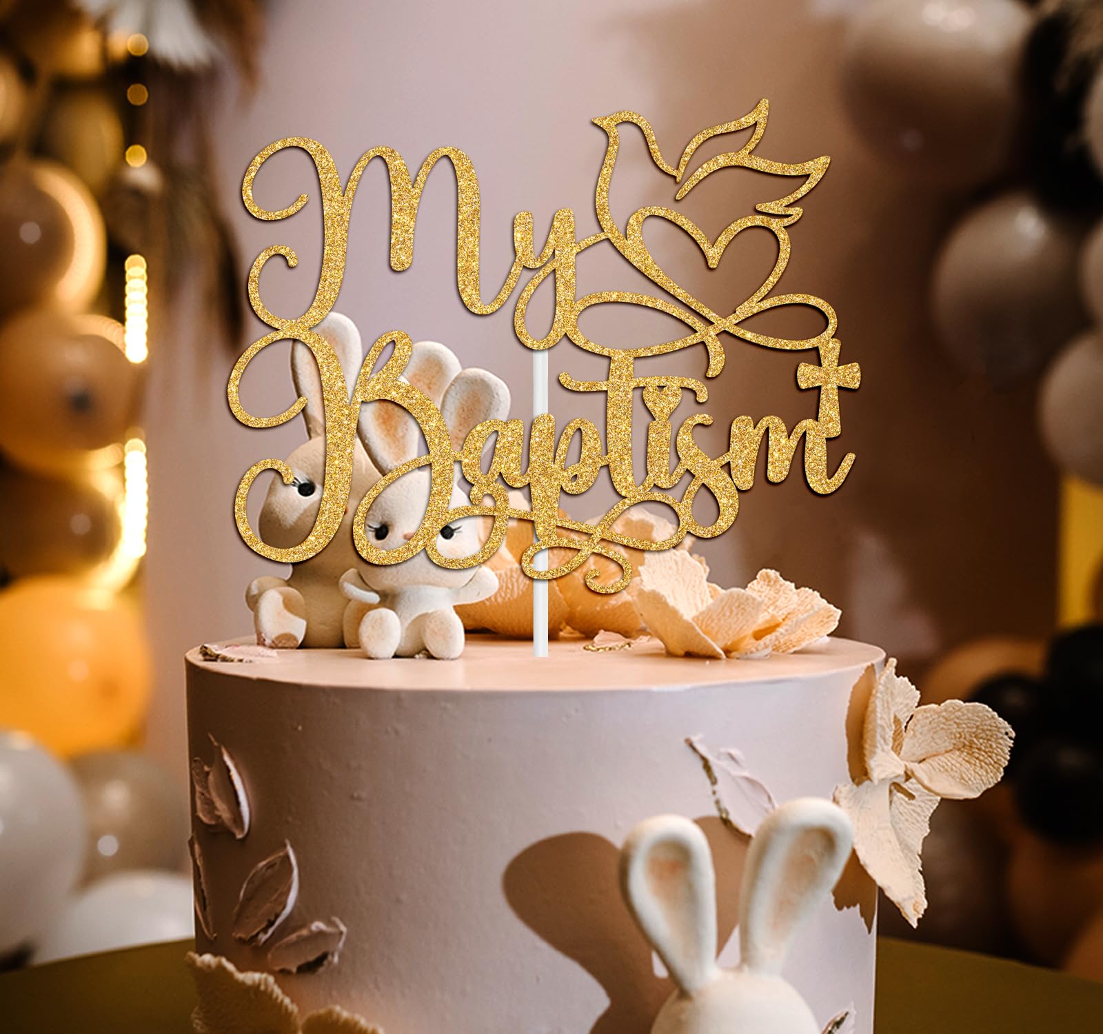 My Baptism Cake Topper, First Holy Communion, On Your Confirmation, Bridal Shower/Wedding/Baptism/Christening Baby Shower Party Decorations, Gold Glitter