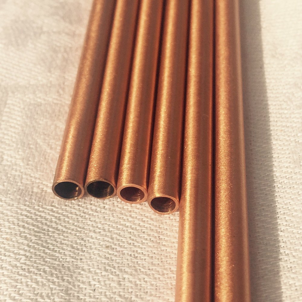 Copper straws โ mini 5,5" (14 cm) size โ set of 6 solid 100% copper drinking straws โ you do not need a copper mug to feel the taste of your Moscow mule, Martini or lemonade