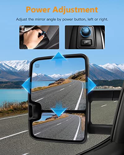 ITOPUP Towing Mirrors Fit for 2007-2013 for Chevy Silverado for GMC Sierra Tow Mirrors with Power Heated Turn Signal Light Width Light 1 Pair of Mirrors Left Side and Right Side Black