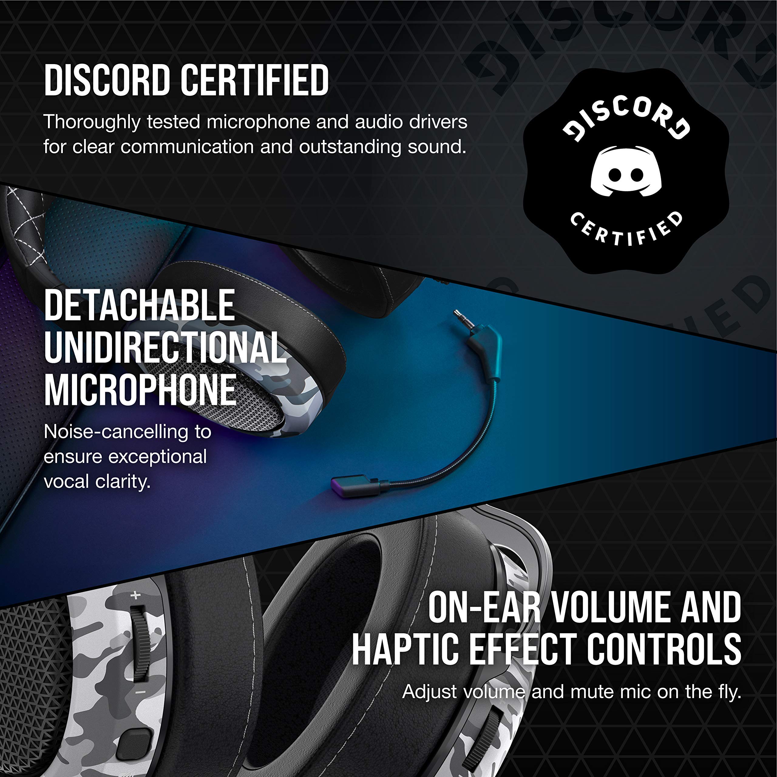 Corsair HS60 Haptic Stereo Gaming Headset with Haptic Bass, Memory Foam Earcups, Removable Microphone, Windows Sonic Compatible, Discord-Certified for PC - Arctic Camo (Renewed)