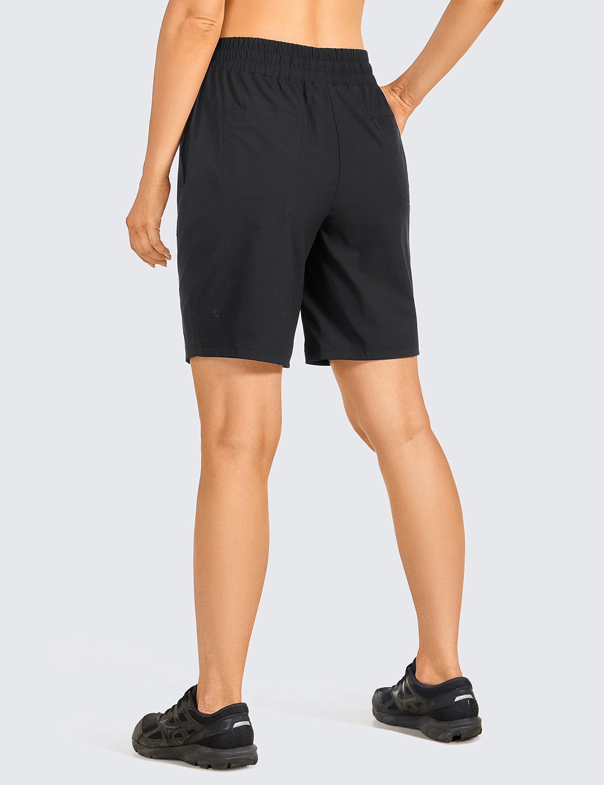 CRZ YOGA Women's High Waisted Bermuda Hiking Shorts 9'' - Quick Dry Knee Length Athletic Golf Outdoor Shorts Pockets Black Medium