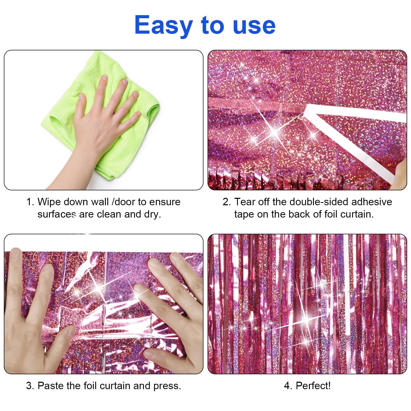 Dorbetar Pink Party Decorations(2 Pack 3.3x8.2 Feet), Irthday Decorations Backdrop, Foil Fringe Curtains Streamers Party Decorations, Tinsel Curtain Fringe Backdrop (Pink)
