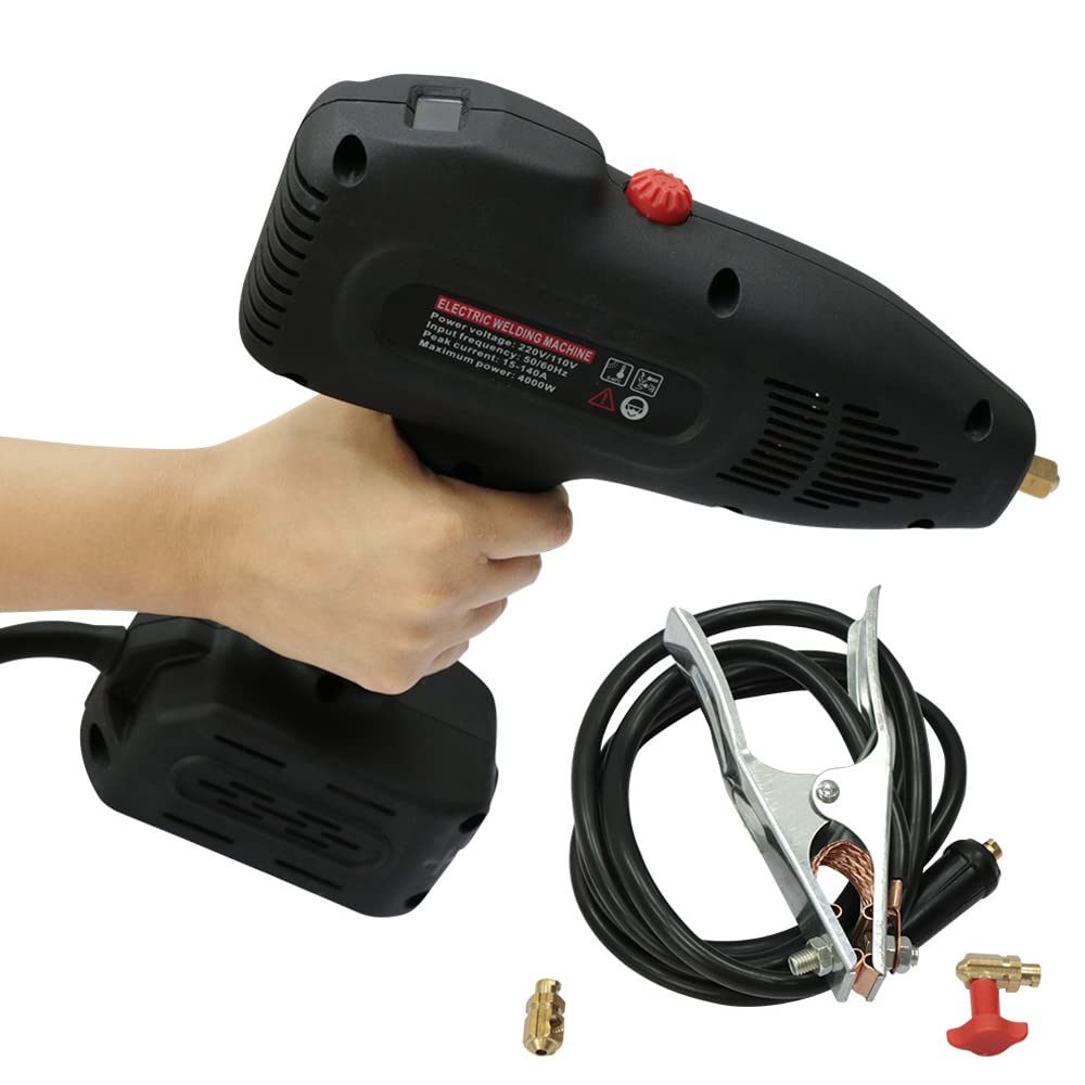 genmine Handheld Welder Gun Portable Electric Welding Machine, 110V Small Welder, Dual-Purpose Arc Welding Machine, Electric Household Automatic Digital Welding Machine with Ground Clip and sotage Bag