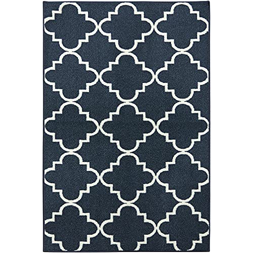 Mohawk Home Soho Fancy Trellis Geometric Lattice Printed Area Rug, 2 ft 6 in x 3 ft 10 in, Navy