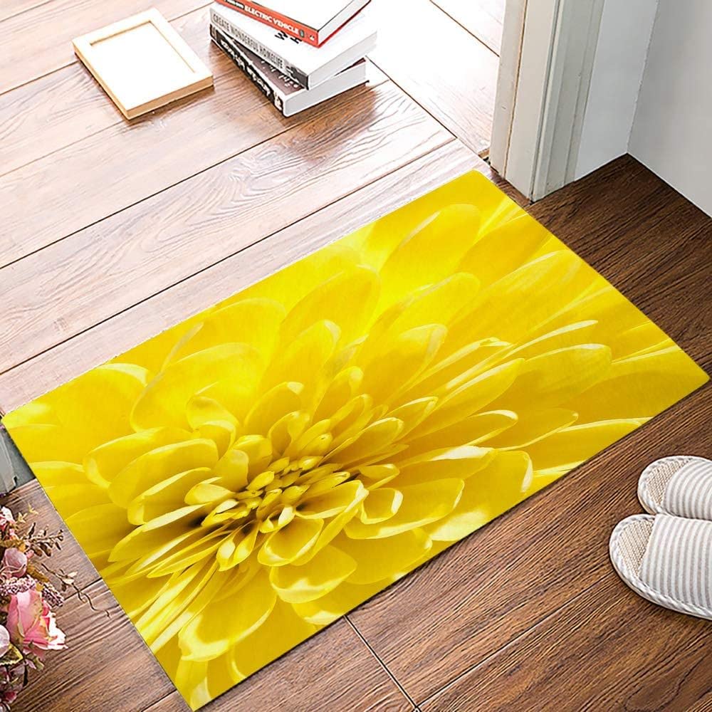Door Mat for Bedroom Decor, Yellow Chrysanthemum Floor Mats, Holiday Rugs for Living Room, Absorbent Non-Slip Bathroom Rugs Home Decor Kitchen Mat Area Rug 18x30 Inch