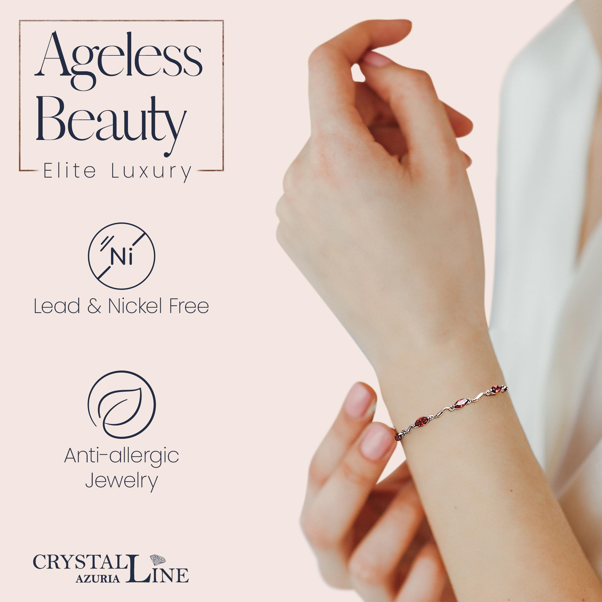 Crystalline Azuria Teardrops Set with Red Zirconia Crystals Necklace 18 inches Dangle Earrings Bracelet 18K White Gold Plated