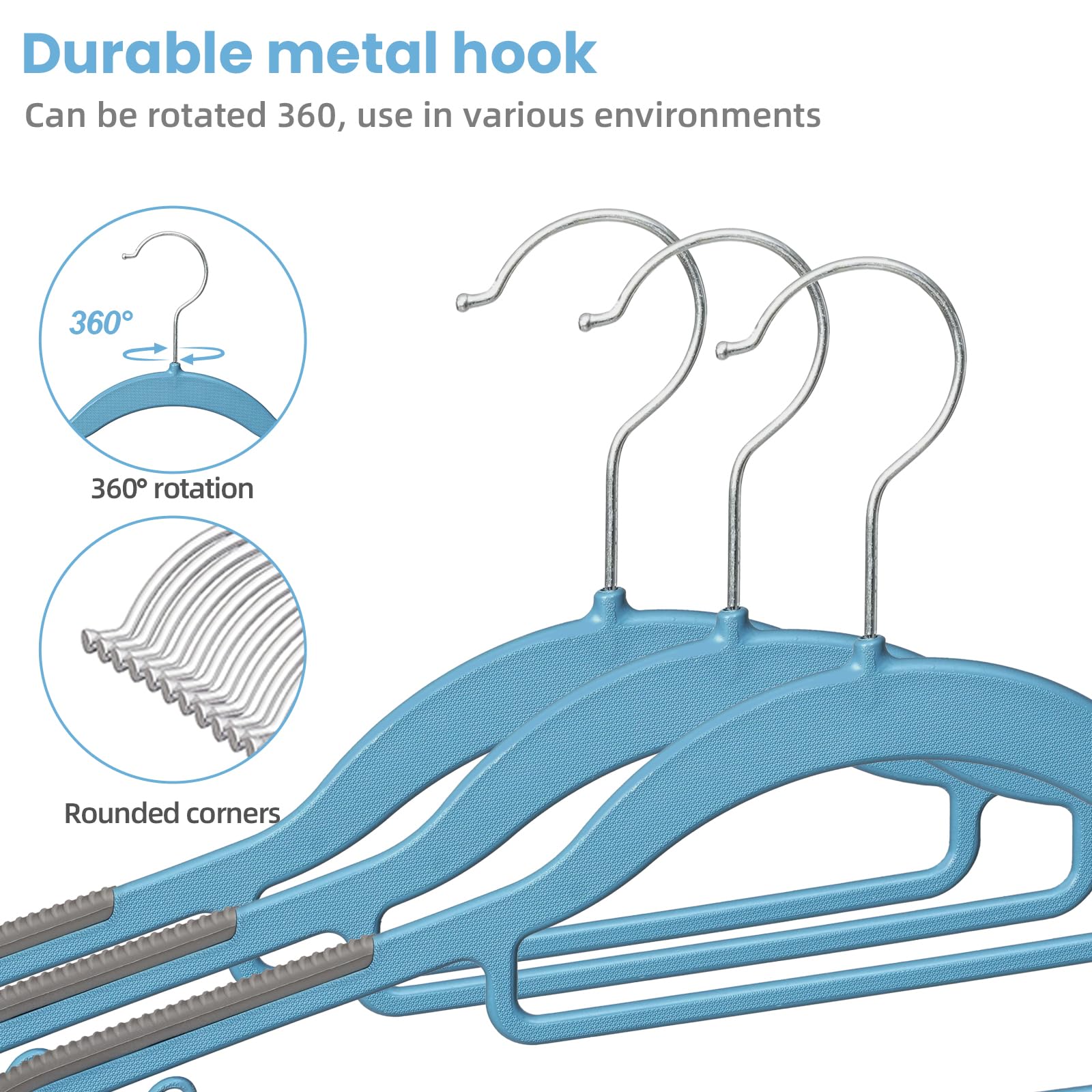 Heavy Duty Standard Plastic Hangers 50 Pack with Non-Slip Design,360°Swivel Hook Space Saving Organizer for Bedroom Closet,Shirts,Pants,Strong Enough for Coat(Black)