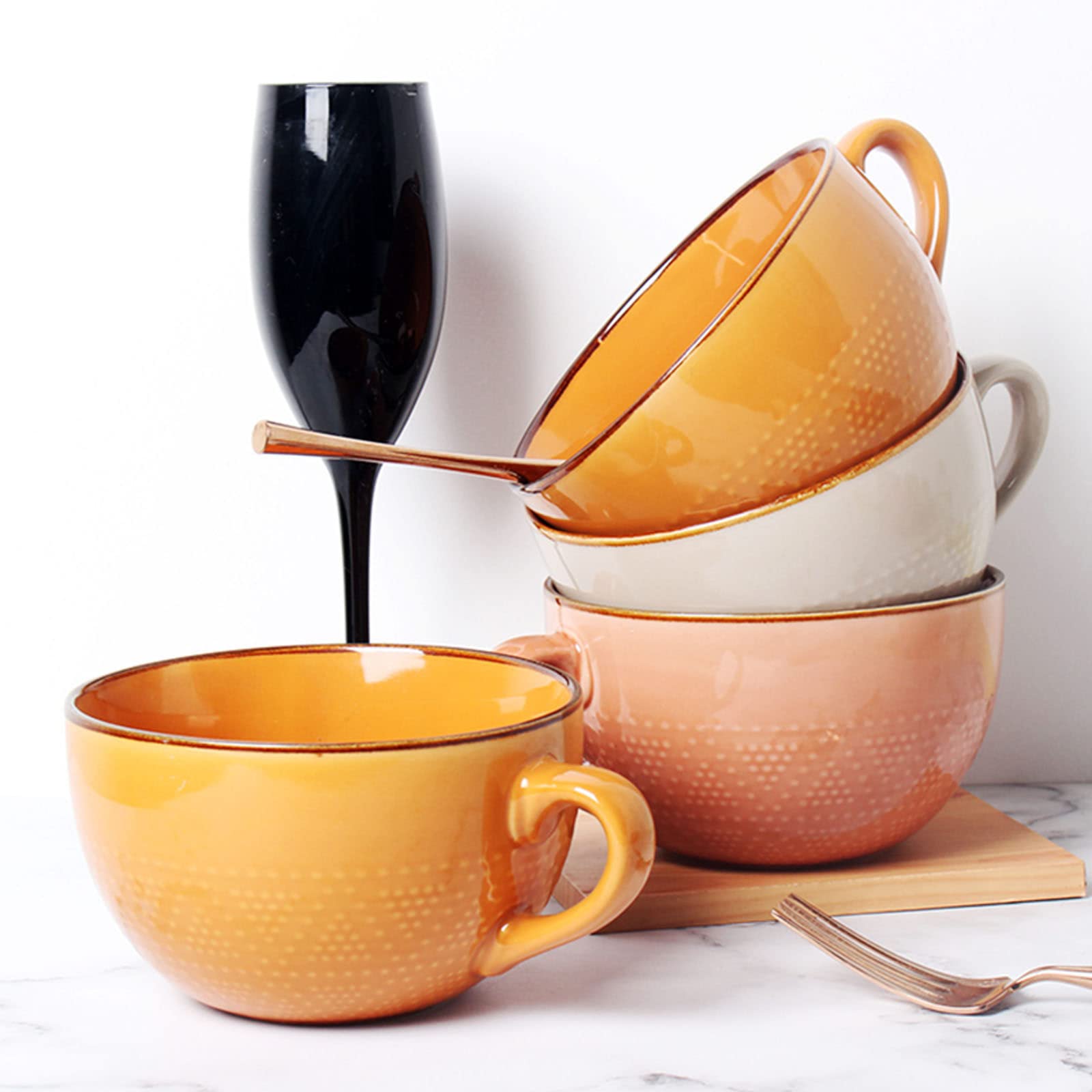 EISTEE Cereal Bowl,soup bowl,tea bowl,Large Soup Cup Ceramic Breakfast Bowl with Handle, 700ml Cereal Soup Bowl, Pumpkin Soup and Salad. Dishwasher, Microwave and Oven are Safe.-red (Color : Red)
