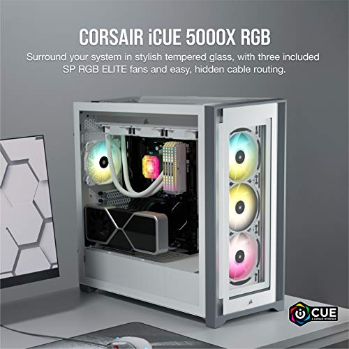 Corsair iCUE 5000X RGB Tempered Glass Mid-Tower ATX PC Smart Case - White