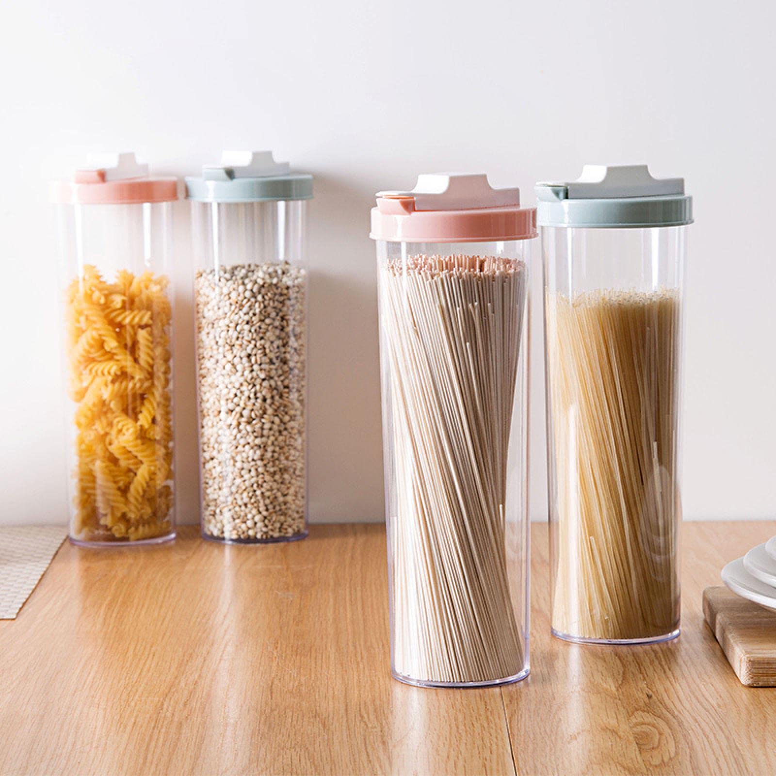 DLXART Kitchen storage box storage jar sealed storage noodle kitchen hanging noodle storage box round pasta storage bucket pink