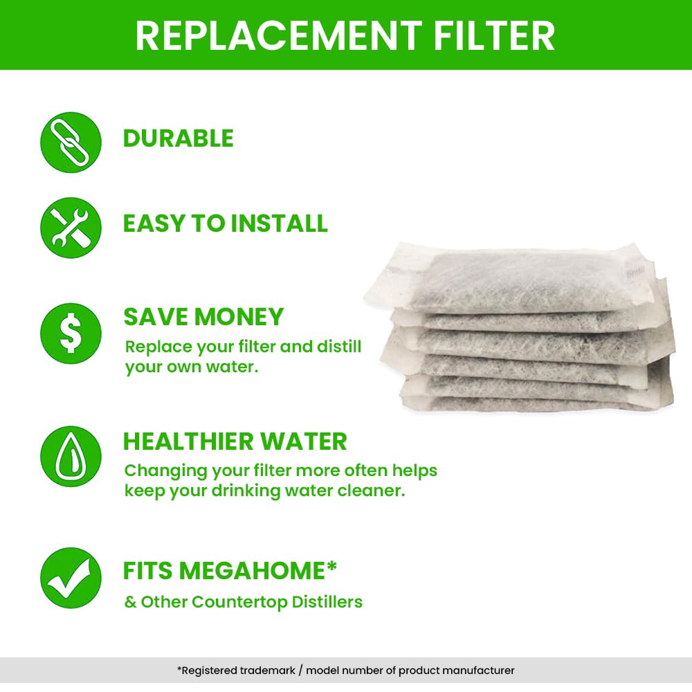 Green Piece® Activated Charcoal Water Filter Replacements - Great for Megahome and Other Countertop Water Distillers - (Pack of 12)