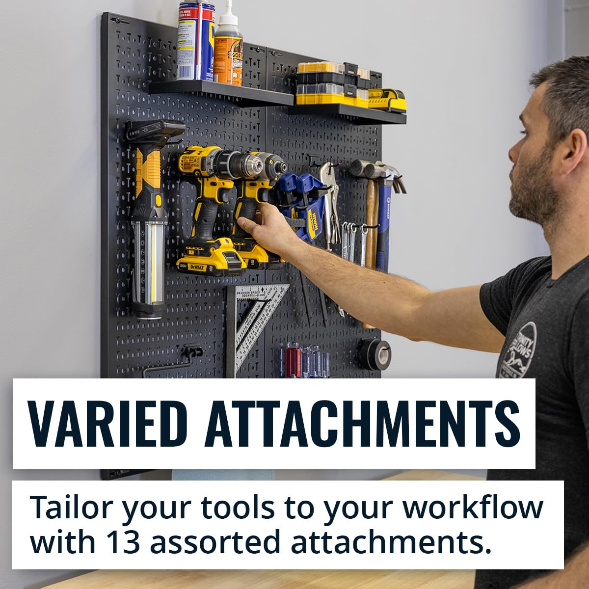 Heavy-Duty Pegboard Wall Kit, 13 Lockable Attachments, Garage Organization & Storage, 2 Panel Pegboard System, Solid Steel Holds 300 lbs, 34 in. x 32 in.