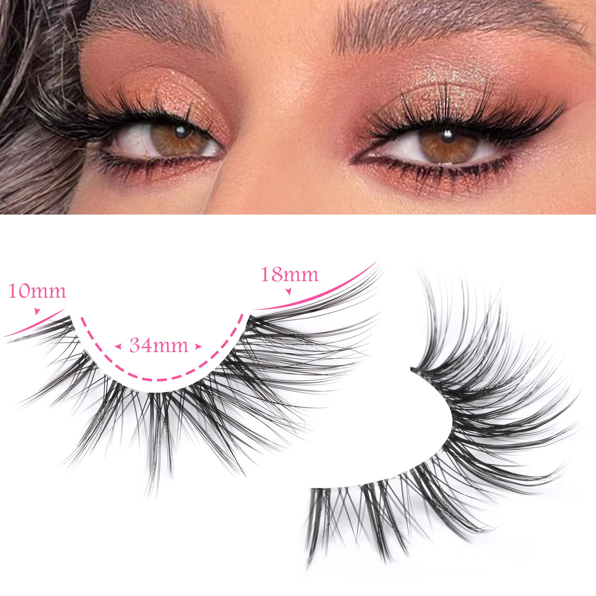 Fox Eye Lashes Natural Look Spiky False Eyelashes Manga Cat Eye Lashes Clear Band Anime Cosplay Fake Lashes Pack 7 Pairs