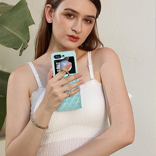 KSRIDOTE for Samsung Galaxy Z Flip 5 Case,Galaxy Z Flip 5 Phone Case Wallet with Card Holder & Ring Crossbody Wallet Case Luxury Gift for Women, Mint Green