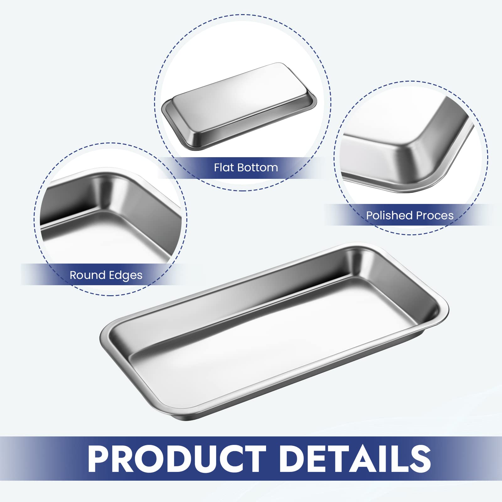 NUOMI Medical Surgical Tray Stainless Steel Instrument Trays Organizer 2 Pack Dental Procedure Tray Tools