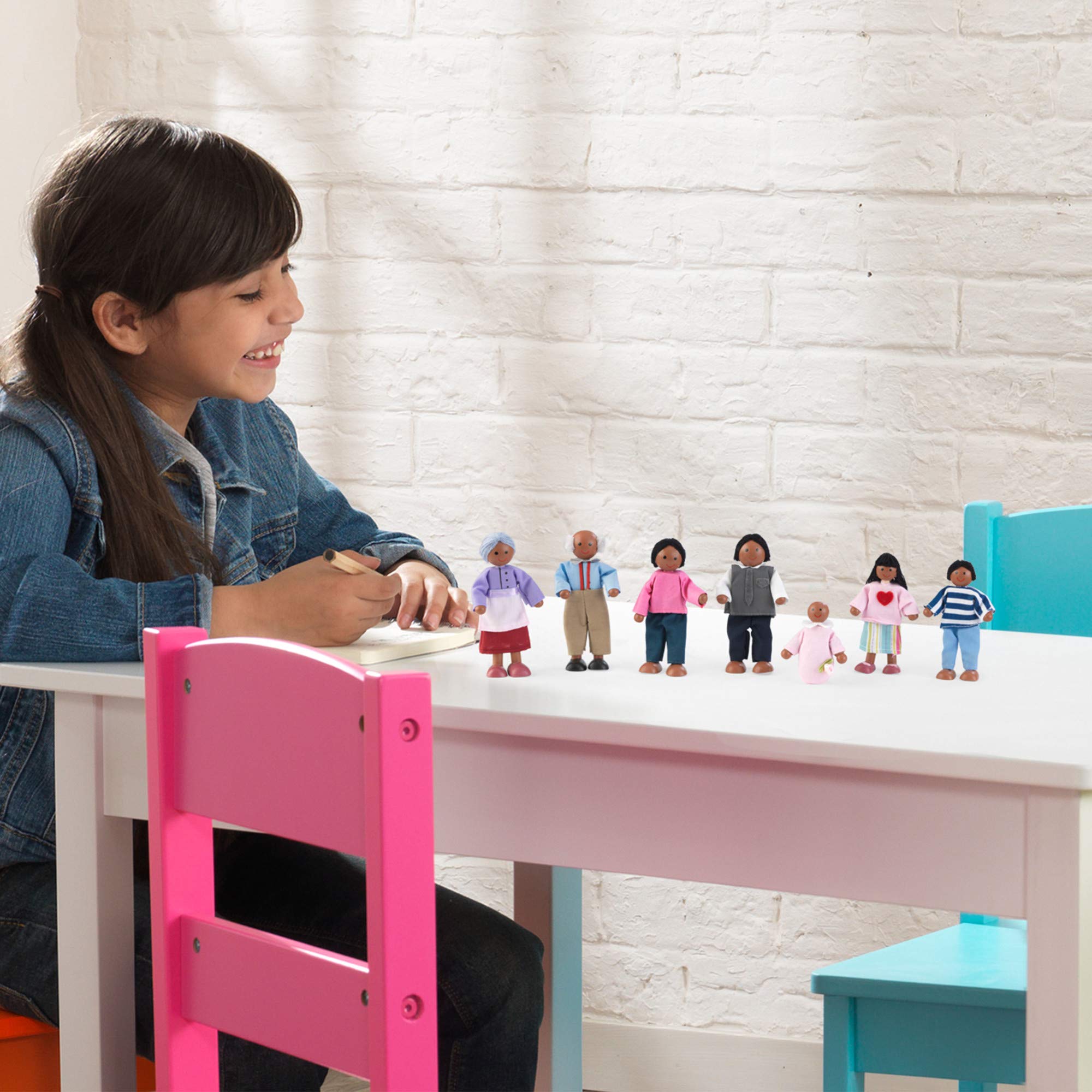 KidKraft Wooden Poseable Doll Family of 7 - African American, Gift for Ages 3+