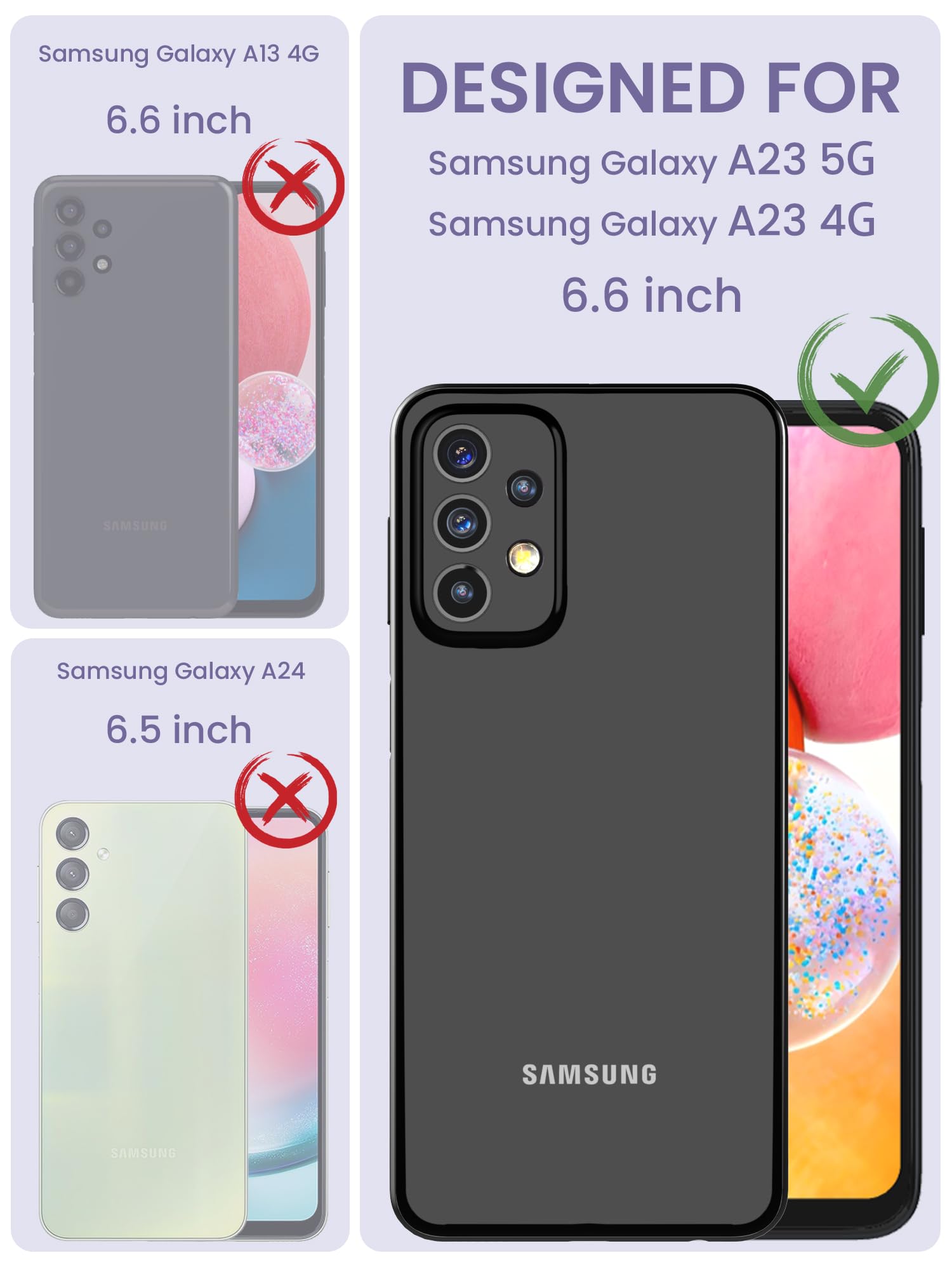Dretal for Samsung A23 4G/ 5G Case, Galaxy A23 Case Tempered Glass Screen Protector,Military Grade Drop Tested Hard Back & Soft Edge Slim Flower Women Girls Phone Protective Cover(Deep Purple)