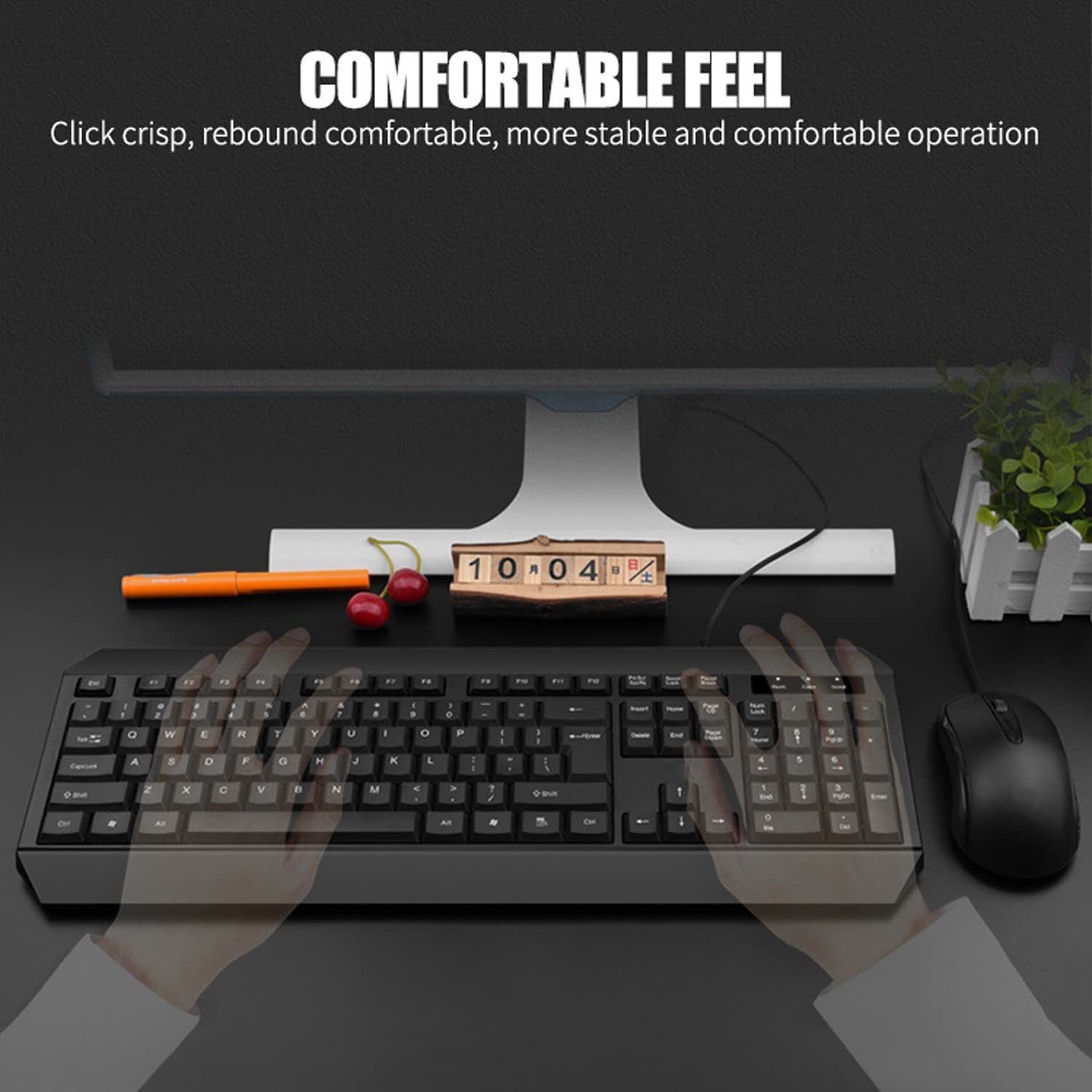 EXHNLE Wired Keyboard and Mouse Combo, USB Wired Corded Keyboard Mouse Set with Number Pad, with 104 Key Computer PC Gaming Keyboard for PC/Laptop