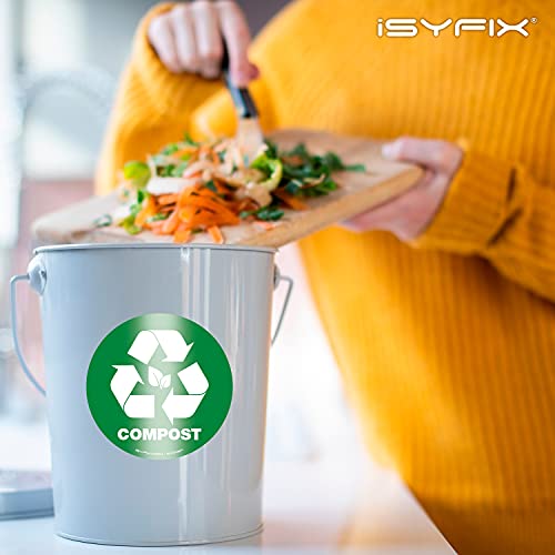 iSYFIX Compost Sticker for Trash Can Bins - 6 pack 5 inch β Premium Self-Adhesive Vinyl, Laminated for Weatherproof, UV Resistant, Perfect label stickers for containers, Ideal Sign for Kitchen, Office